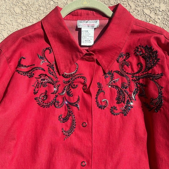 Victor Costa | Tops | Vintage Victor Costa Red Beaded Button Down Shirt ...